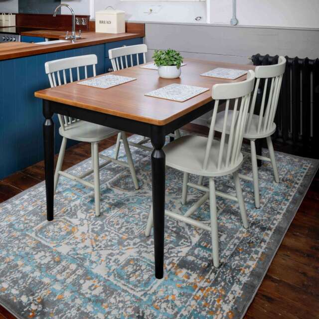 Faded Distressed Light Blue Grey Oriental Pattern Rug - Oscar - 80cm x ...