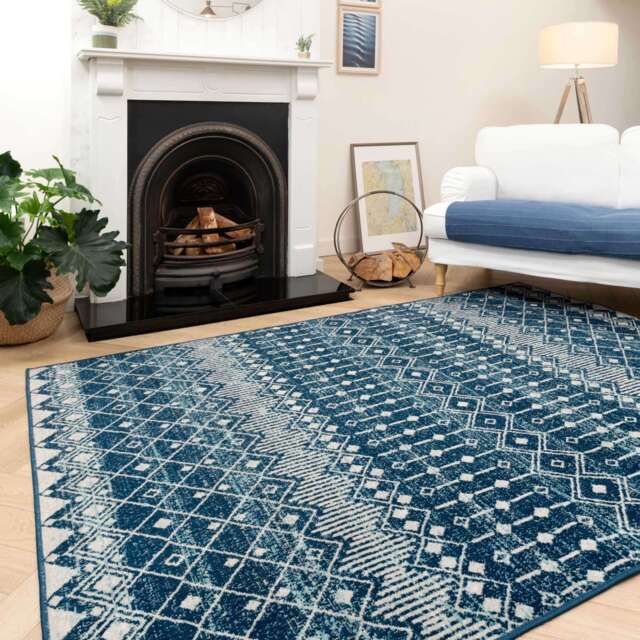 Blue Moroccan Tile Living Room Rug - Moda - 160cm x 230cm by Kukoon ...