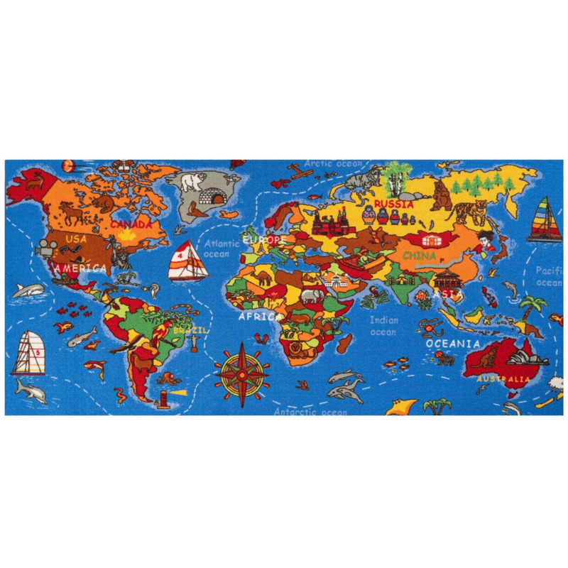 Kids Educational World Map Rug - Kids - 95cm x 200cm by Kukoon ...