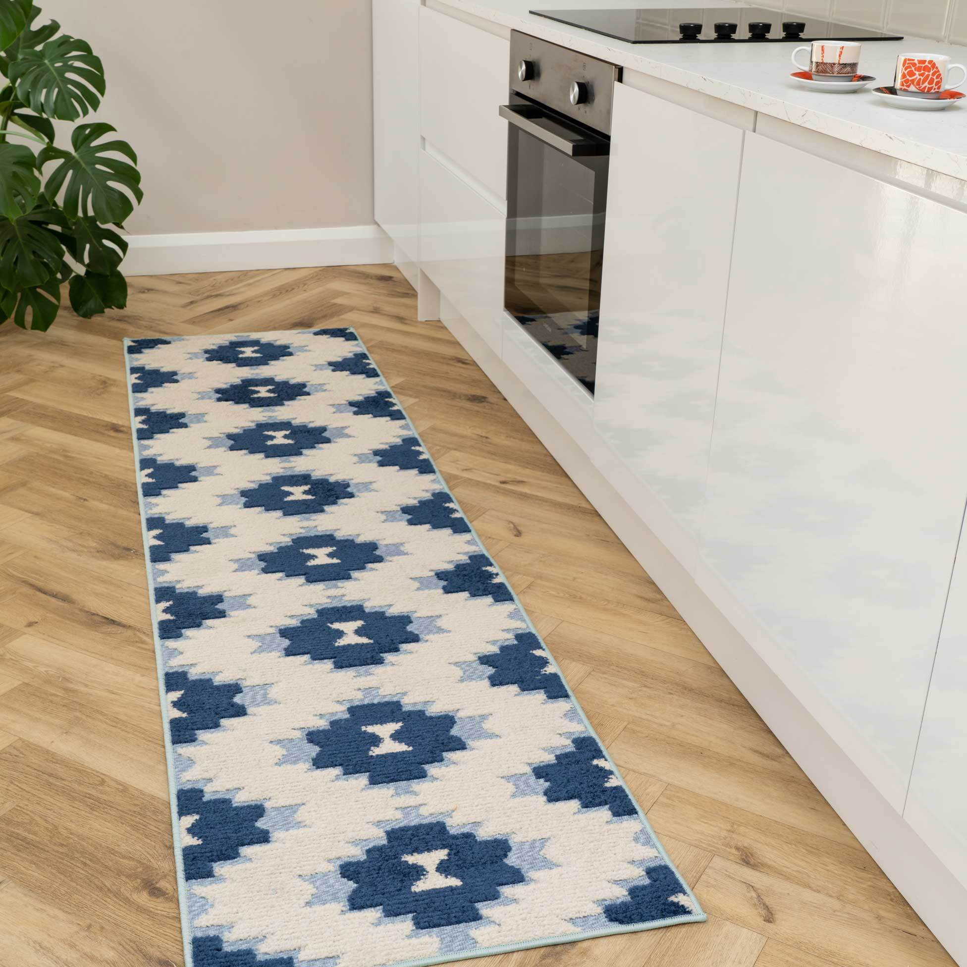 Light Blue Aztec Hallway Runner Rug - Opera by Kukoon | ufurnish.com