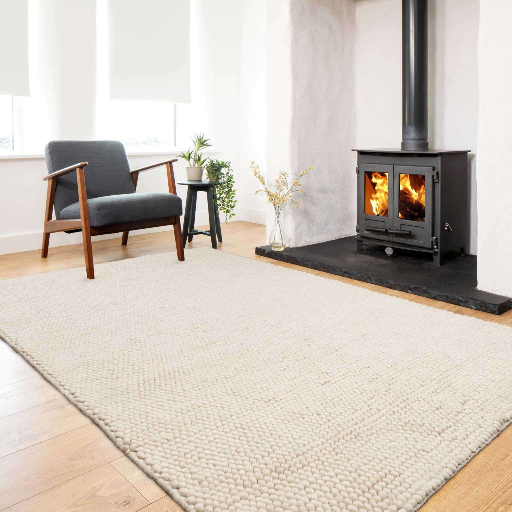 Cream Pebble Wool Living Room Rug - Rowan - 120cm x 170cm by Kukoon ...