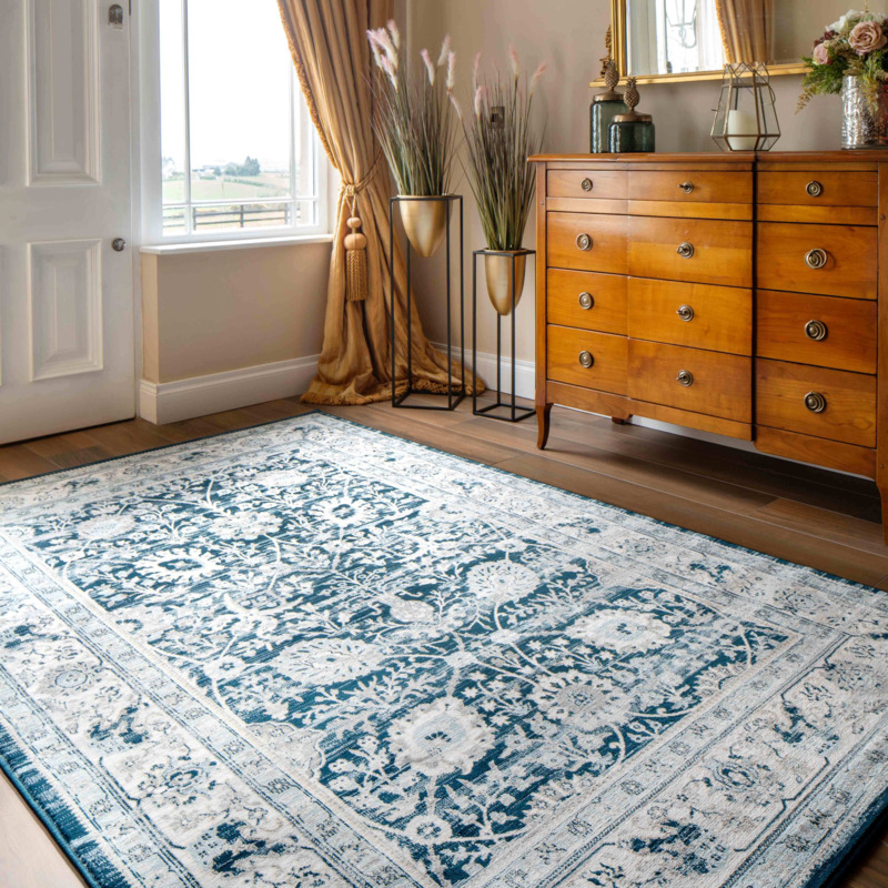 Vintage Traditional Blue Floral Living Room Rug - Catalina by Kukoon ...