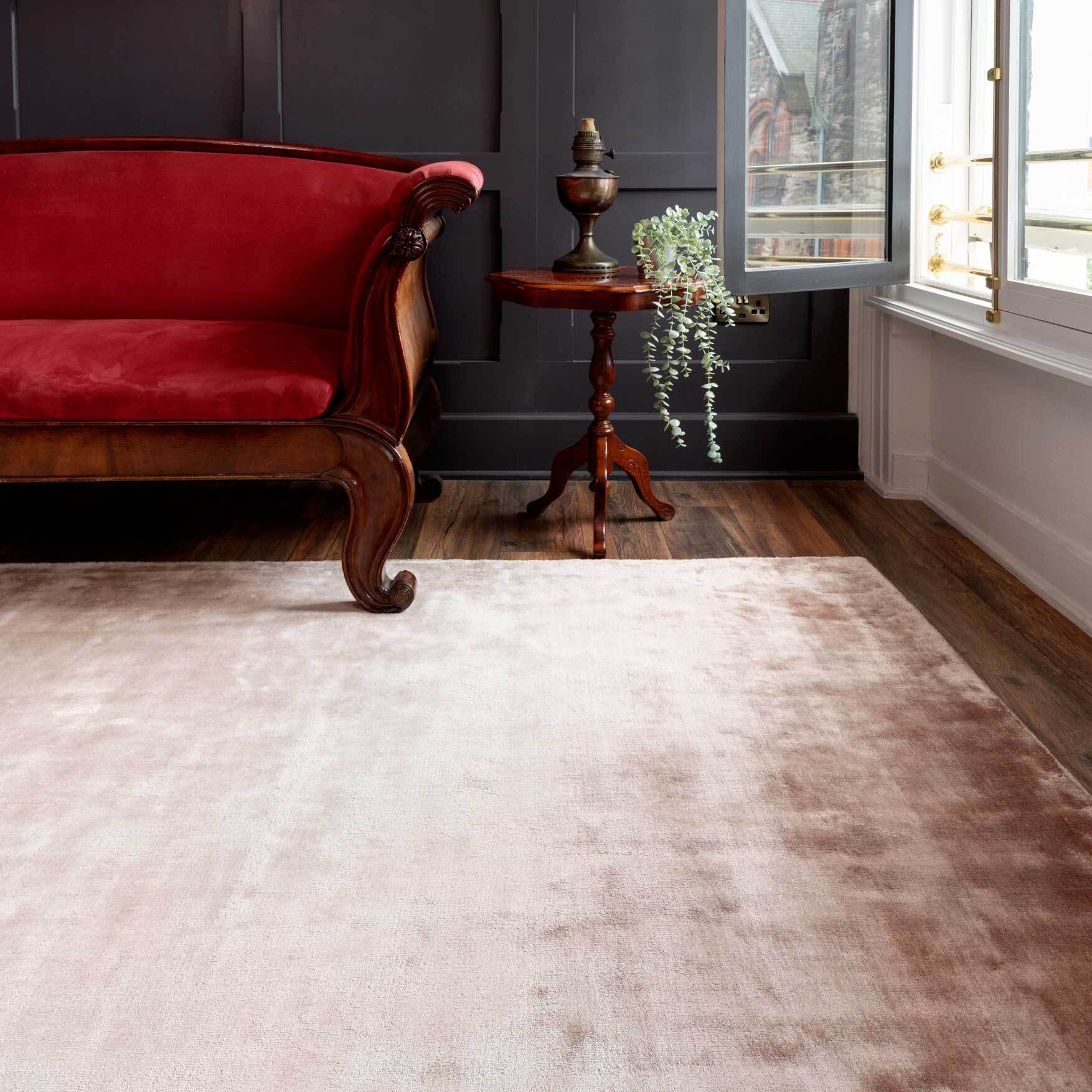 Luxury Blush Pink Viscose Area Rug - Midnight by Kukoon | ufurnish.com