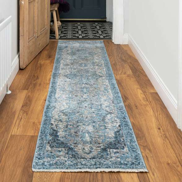 Soft Light Blue Grey Traditional Bordered Hall Runner Rug - Mystic by ...
