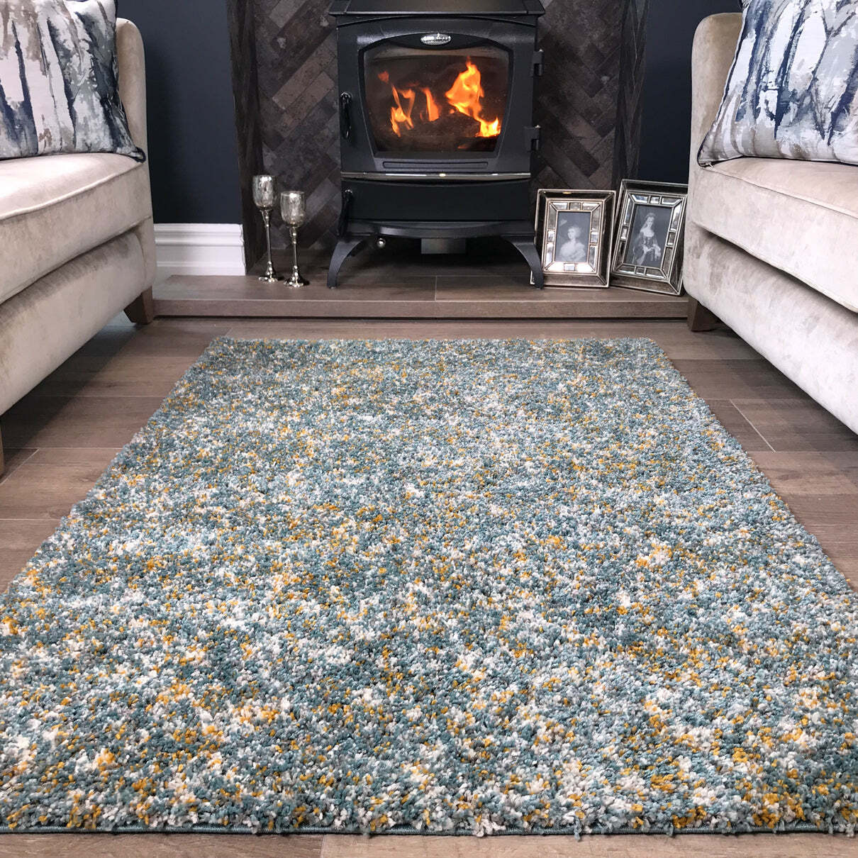 Small Duck Egg Mottled Shaggy Rug - Murano - 60cm x 110cm by Kukoon ...