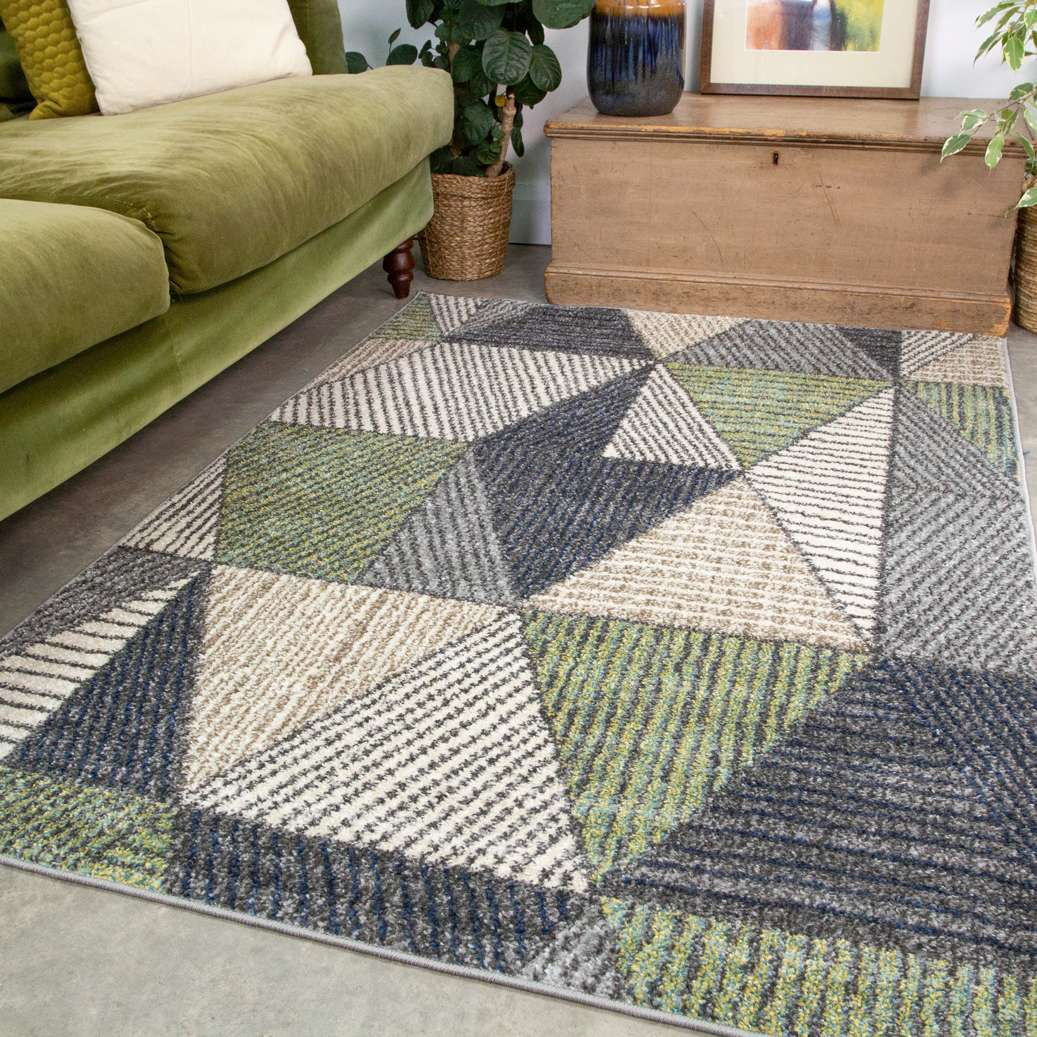 Green Grey Geometric Soft Living Room Rug - Vivid - 60cm x 110cm by ...