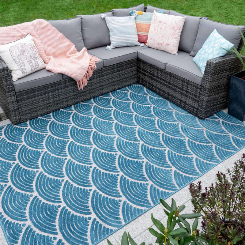 Soft Textured Coastal Blue Outdoor Rug - Zen - 60cm x 110cm by Kukoon ...