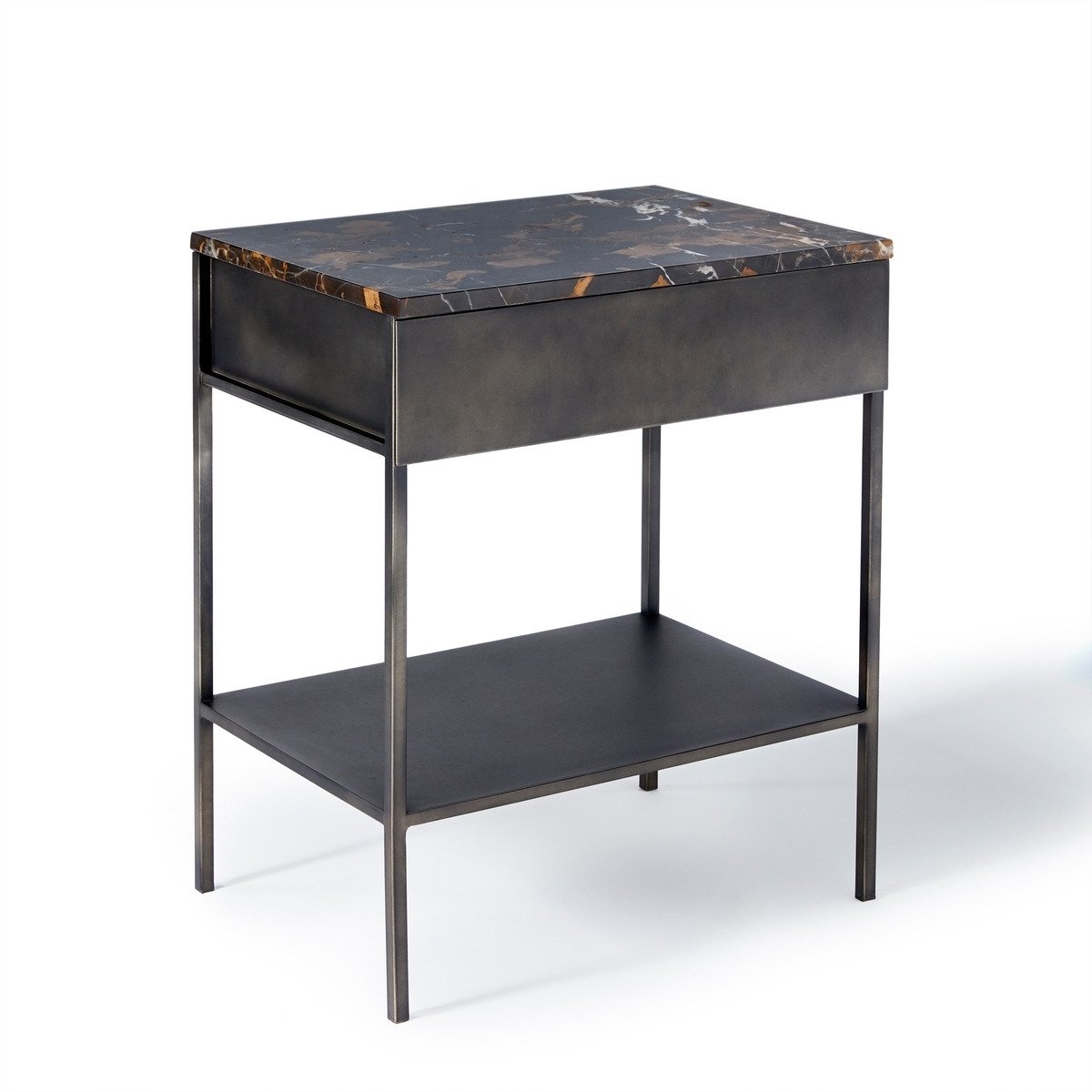Ambrette Metal & Amber Marble Bedside Table by La Redoute | ufurnish.com