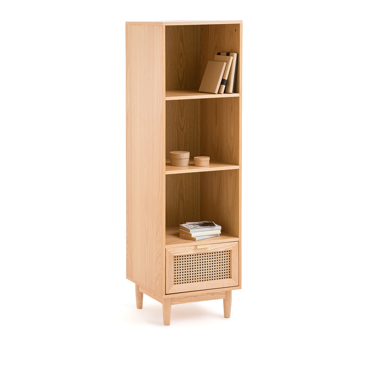 Loris Oak Veneer and Rattan Column Bookcase by La Redoute | ufurnish.com