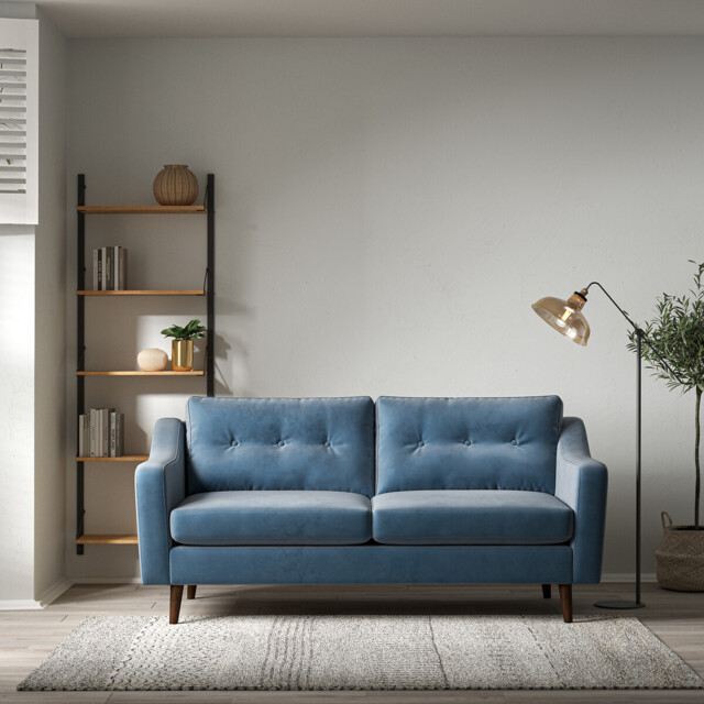 Rosa Curve Buttoned Velvet 3 Seater Sofa with Dark Wood Legs by La ...