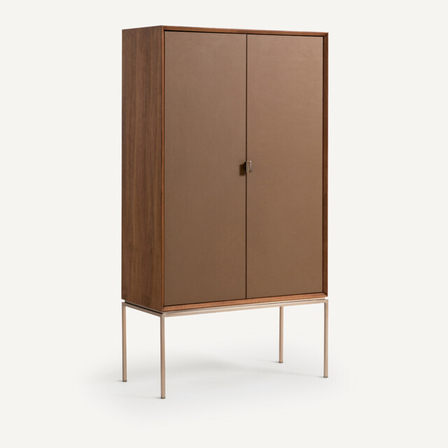 Delina Wardrobe in Walnut Veneer and Leather by La Redoute | ufurnish.com