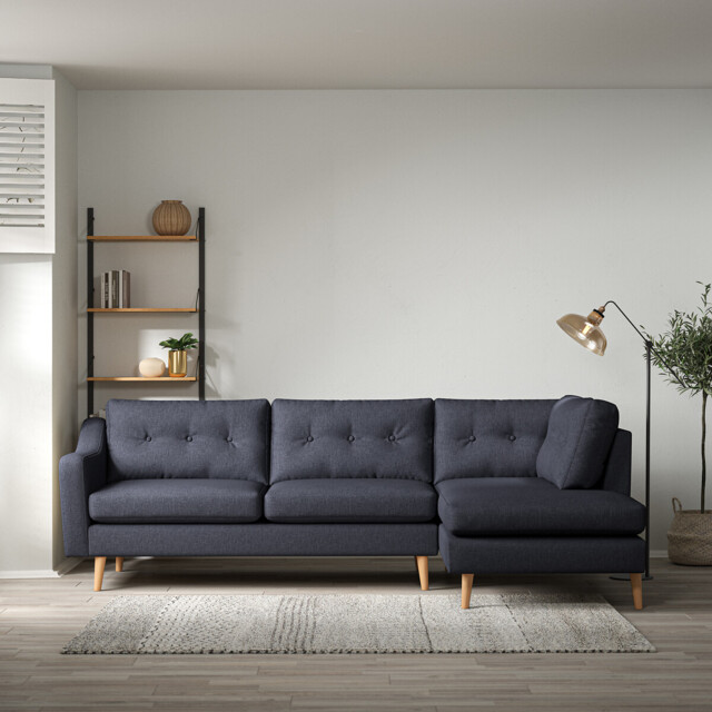 Rosa Curve Buttoned Soft Brushed Corner Chaise Sofa with Light Wood ...