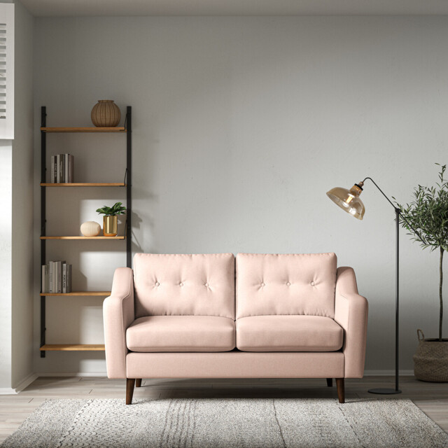 Rosa Curve Buttoned Soft Brushed 2 Seater Sofa with Dark Wood Legs by ...