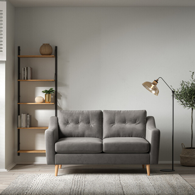 Rosa Curve Buttoned Velvet 2 Seater Sofa with Light Wood Legs by La ...