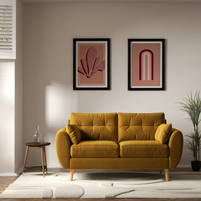 Ada Scandi Buttoned Velvet 2 Seater Sofa with Light Wood Legs by La ...