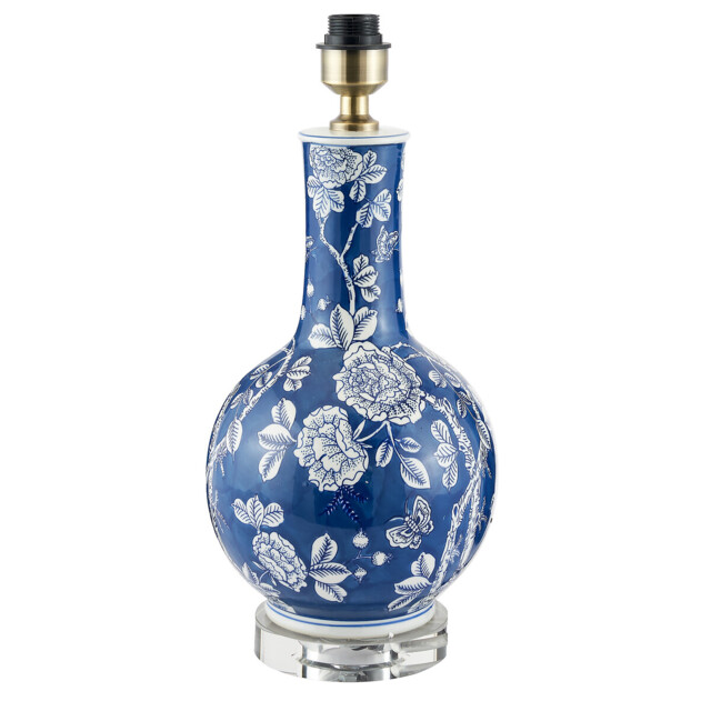 Blue and White Floral Ceramic and Crystal Table Lamp Base by La Redoute ...