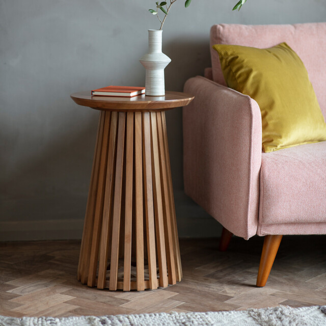 Chapra Round Acacia Wood Slatted Side Table by La Redoute | ufurnish.com