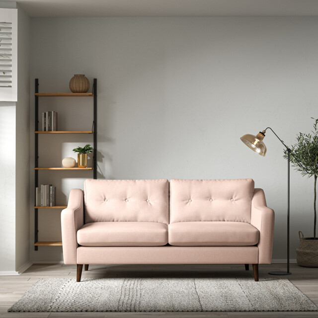 Rosa Curve Buttoned Soft Brushed 3 Seater Sofa with Dark Wood Legs by ...