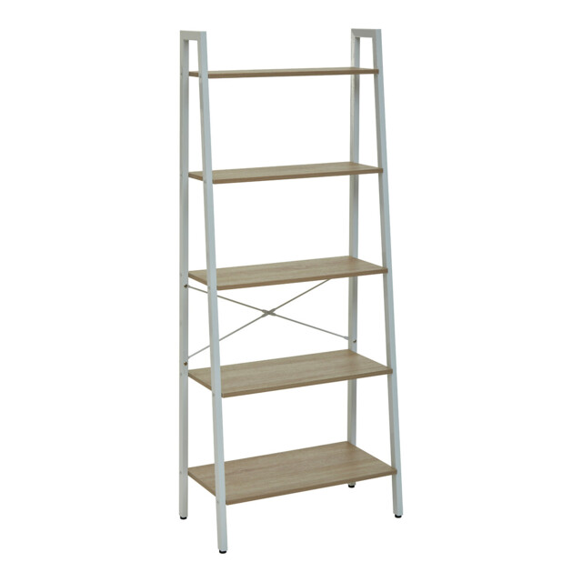 Industrial Style 5 Tier Ladder Shelf Unit in Natural Oak Effect with ...