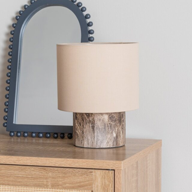 Dark Marble Effect Table Lamp with Natural Linen Lamp Shade by La ...