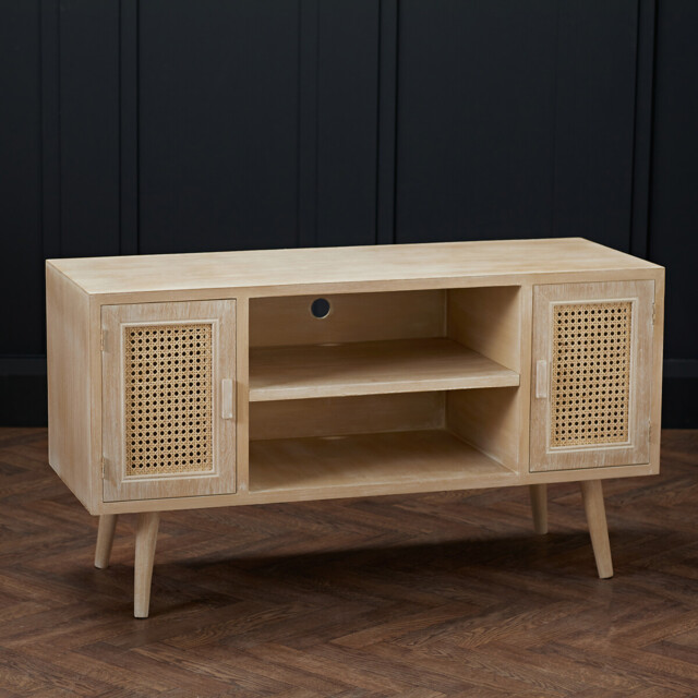 Toulouse Washed Oak Rattan TV Unit by La Redoute | ufurnish.com