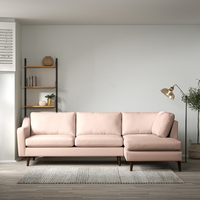 Rosa Curve Soft Brushed Corner Chaise Sofa with Dark Wood Legs (Right ...