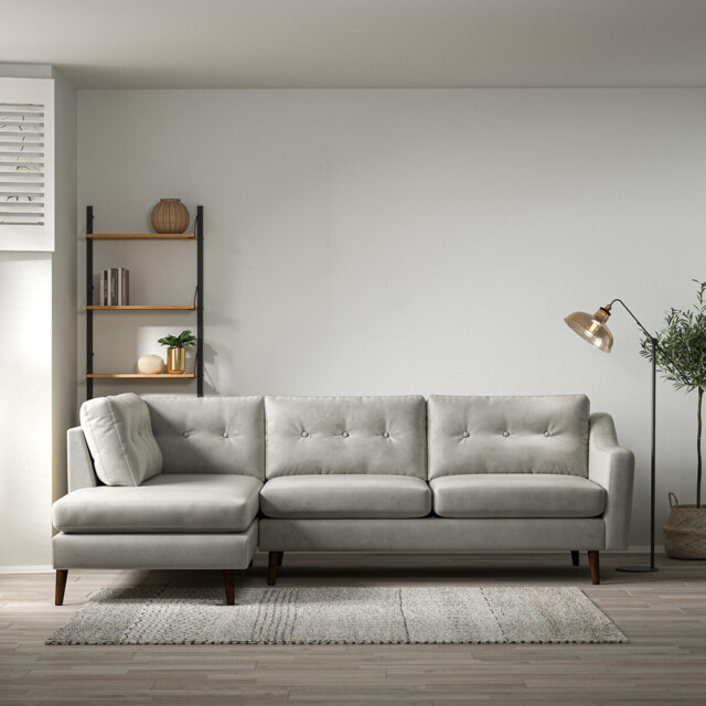 Rosa Curve Buttoned Velvet Corner Chaise Sofa with Dark Wood Legs (Left ...