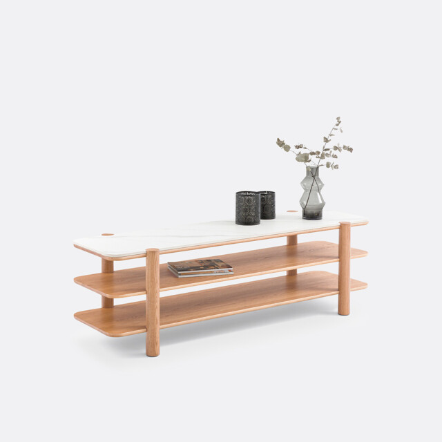 Ambre Oak Veneer & Reconstituted Marble TV Unit by La Redoute ...