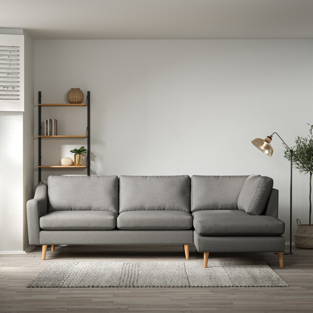 Rosa Curve Soft Brushed Corner Chaise Sofa with Light Wood Legs (Right ...