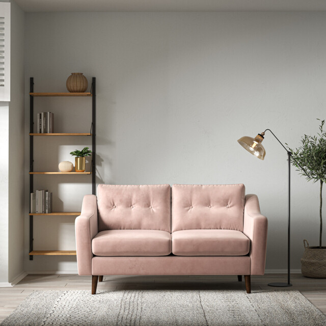 Rosa Curve Buttoned Velvet 2 Seater Sofa with Dark Wood Legs by La ...