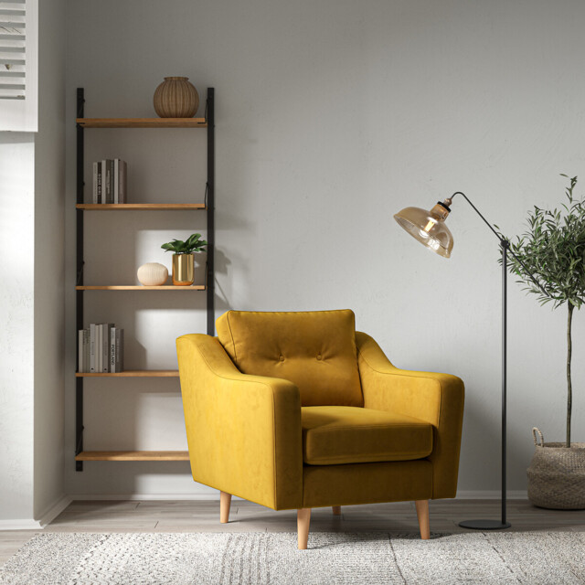 Rosa Curve Buttoned Velvet Armchair with Light Wood Legs by La Redoute ...