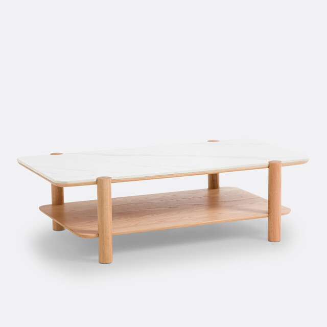 Ambre Oak and Reconstituted Marble Coffee Table by La Redoute ...