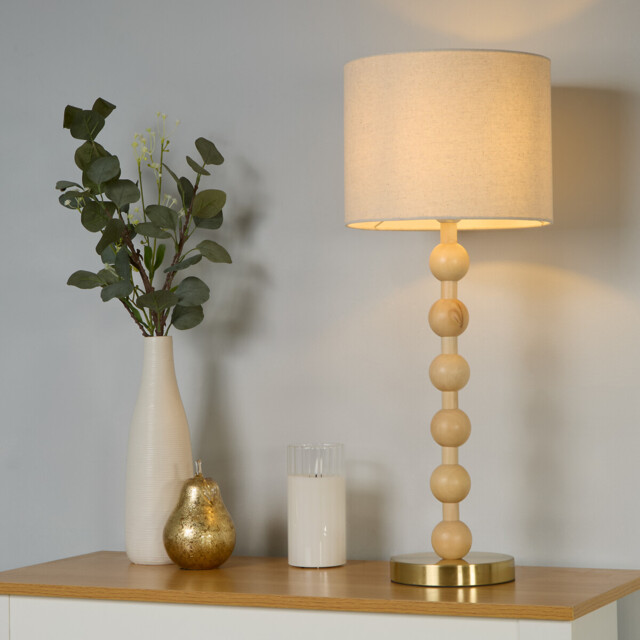 Wooden Bobbin Table Lamp with Linen Shade by La Redoute | ufurnish.com