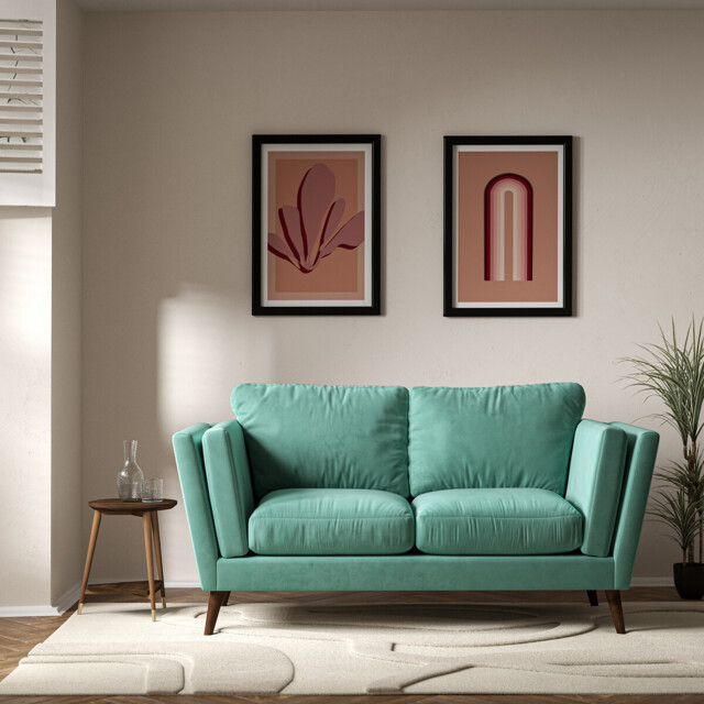 Frida Contemporary Velvet 2 Seater Feather Sofa with Dark Wood Legs by ...