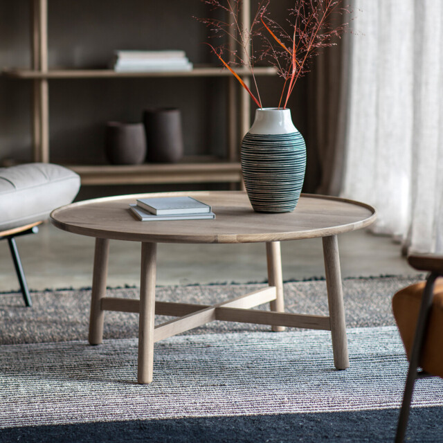 Kargil Scandi Distressed Oak Round Coffee Table by La Redoute ...