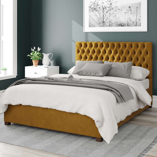 Monroe Plush Velvet Storage Ottoman Bed with Chesterfield Upholstered ...