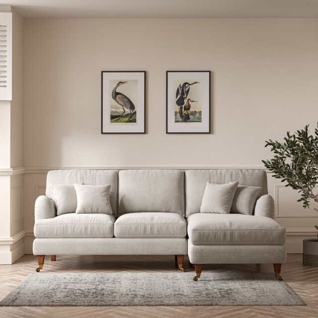 Emeline Soft Brushed Right Hand Corner Chaise Sofa with Antique Castor ...