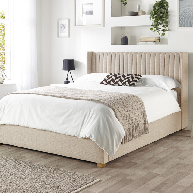 Soho Fabric Ottoman Storage Bed with Upholstered Winged Headboard by La ...