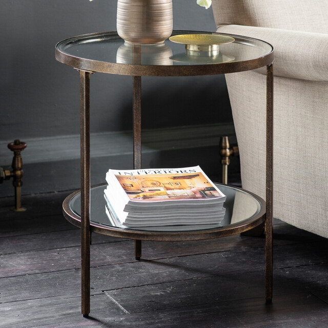 Hana Luxe Round Glass & Mirror Two Tier Side Table by La Redoute | ufurnish.com