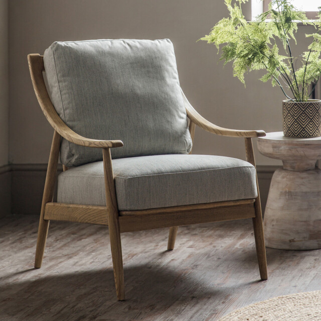 Arcot Mid Century Linen Armchair with Solid Oak Frame by La Redoute | ufurnish.com