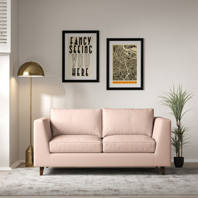 Claudia Angular Soft Brushed 2 Seater Feather Sofa with Dark Wood Legs ...