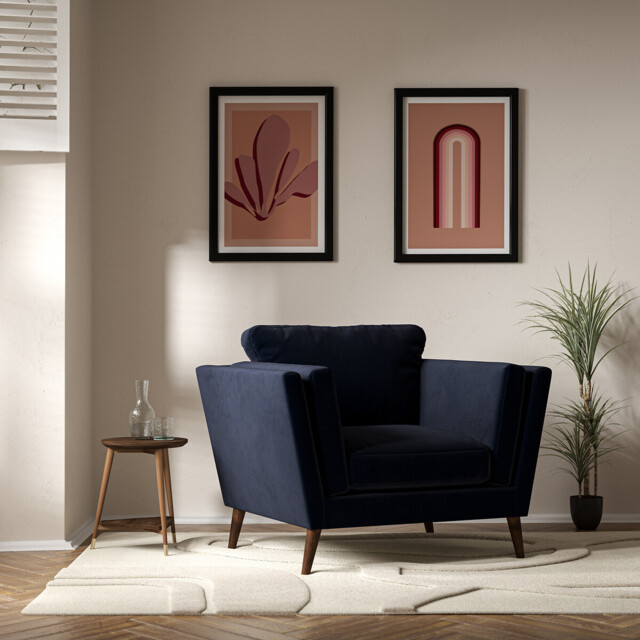 Frida Contemporary Velvet Armchair with Dark Wood Legs & Feather ...