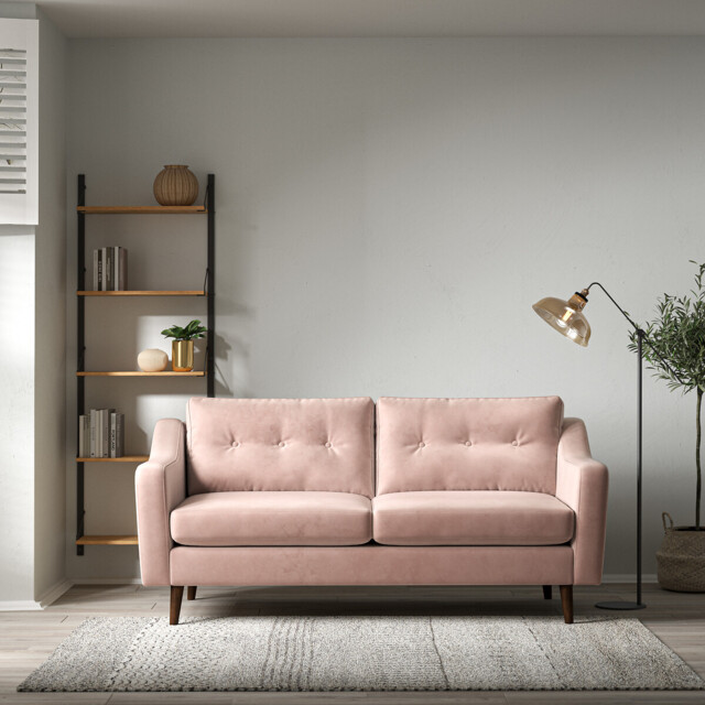 Rosa Curve Buttoned Velvet 3 Seater Sofa with Dark Wood Legs by La ...