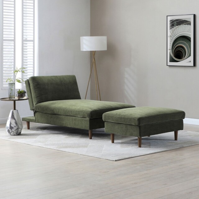 Sawyer Chenille Modular Click Clack Chaise Sofa Bed and Footstool by La ...