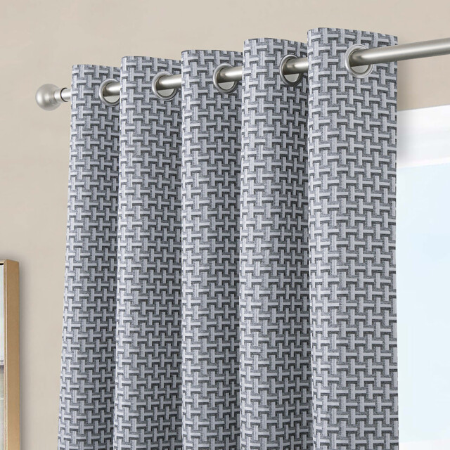 Geometric Jacquard Lined Eyelet Curtains by La Redoute | uFurnish.com