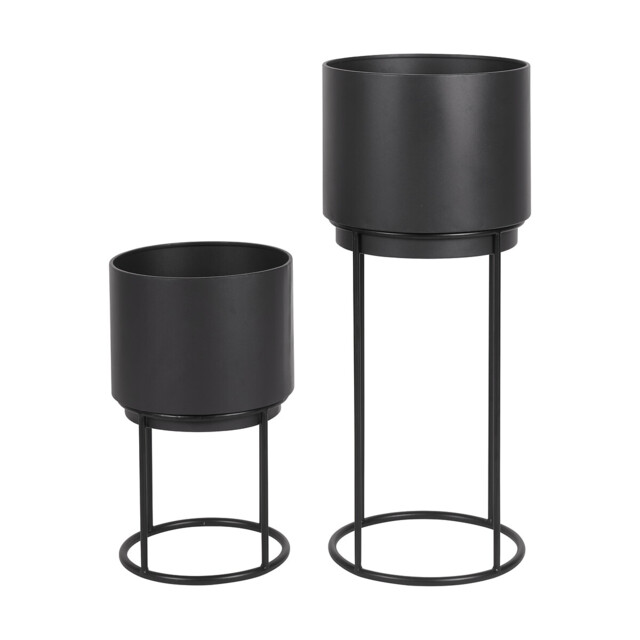 Set of 2 Graphite Metal Circular Planters by La Redoute | ufurnish.com