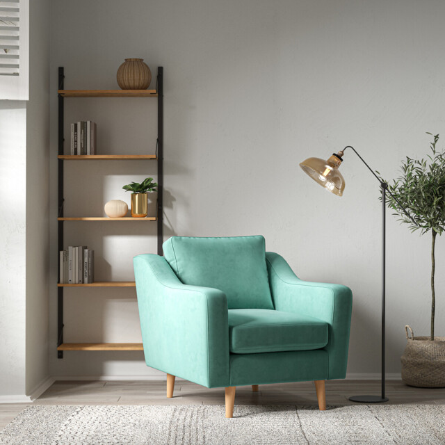 Rosa Curve Velvet Armchair with Light Wood Legs by La Redoute ...