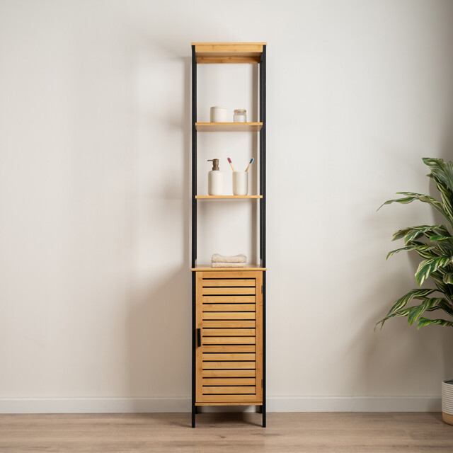 Slatted Bamboo Tall Bathroom Slimline Storage Unit by La Redoute ...