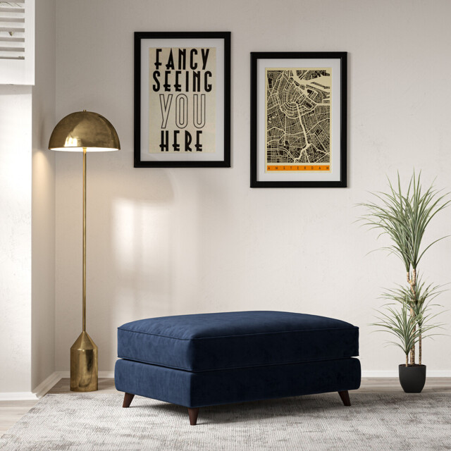 Amelia Velvet Footstool with Dark Wood Legs by La Redoute | ufurnish.com