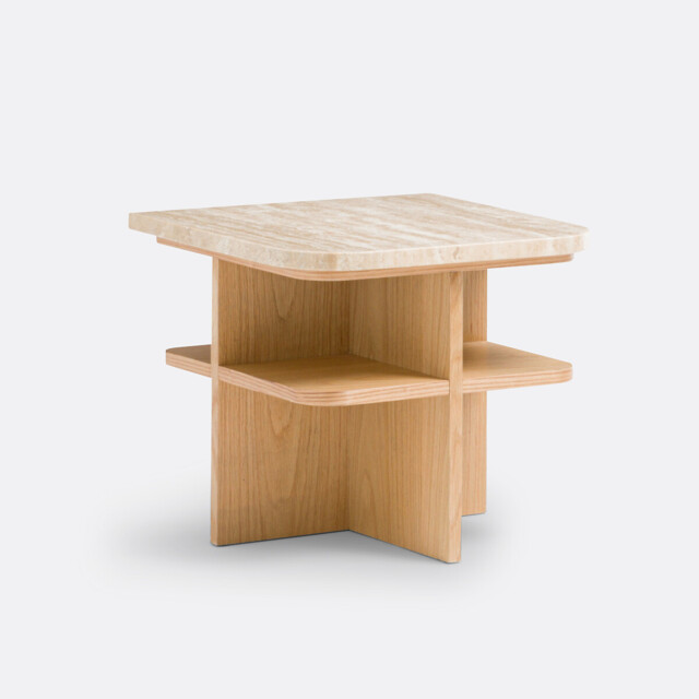 Caliste Oak Veneer & Travertine Bedside Table by La Redoute | ufurnish.com